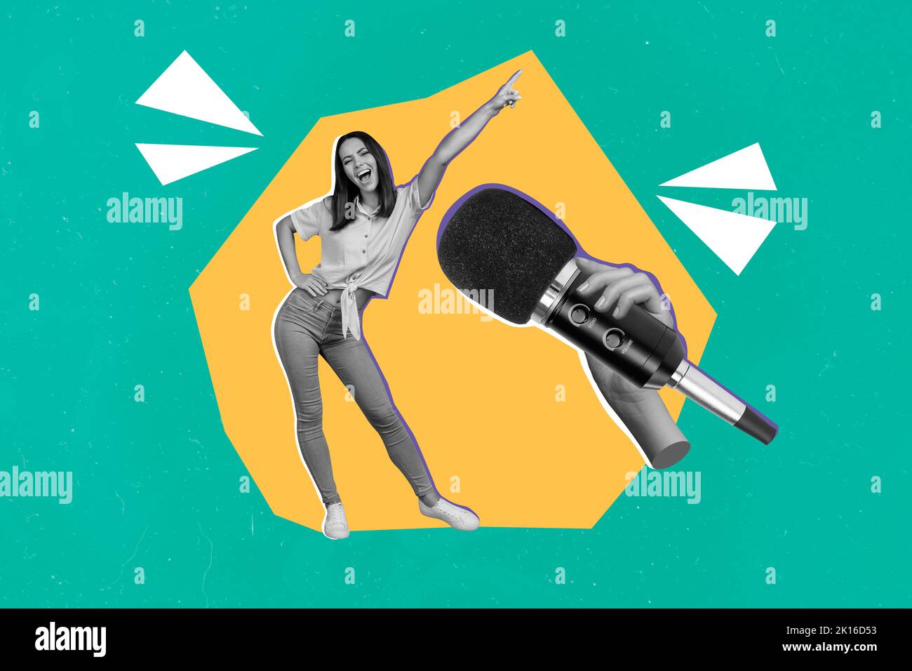 Exclusive painting magazine sketch image of confident loud woman shout ...