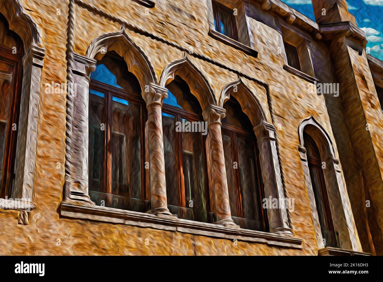 Window in old building with Ogee arches and marble columns in Venice ...
