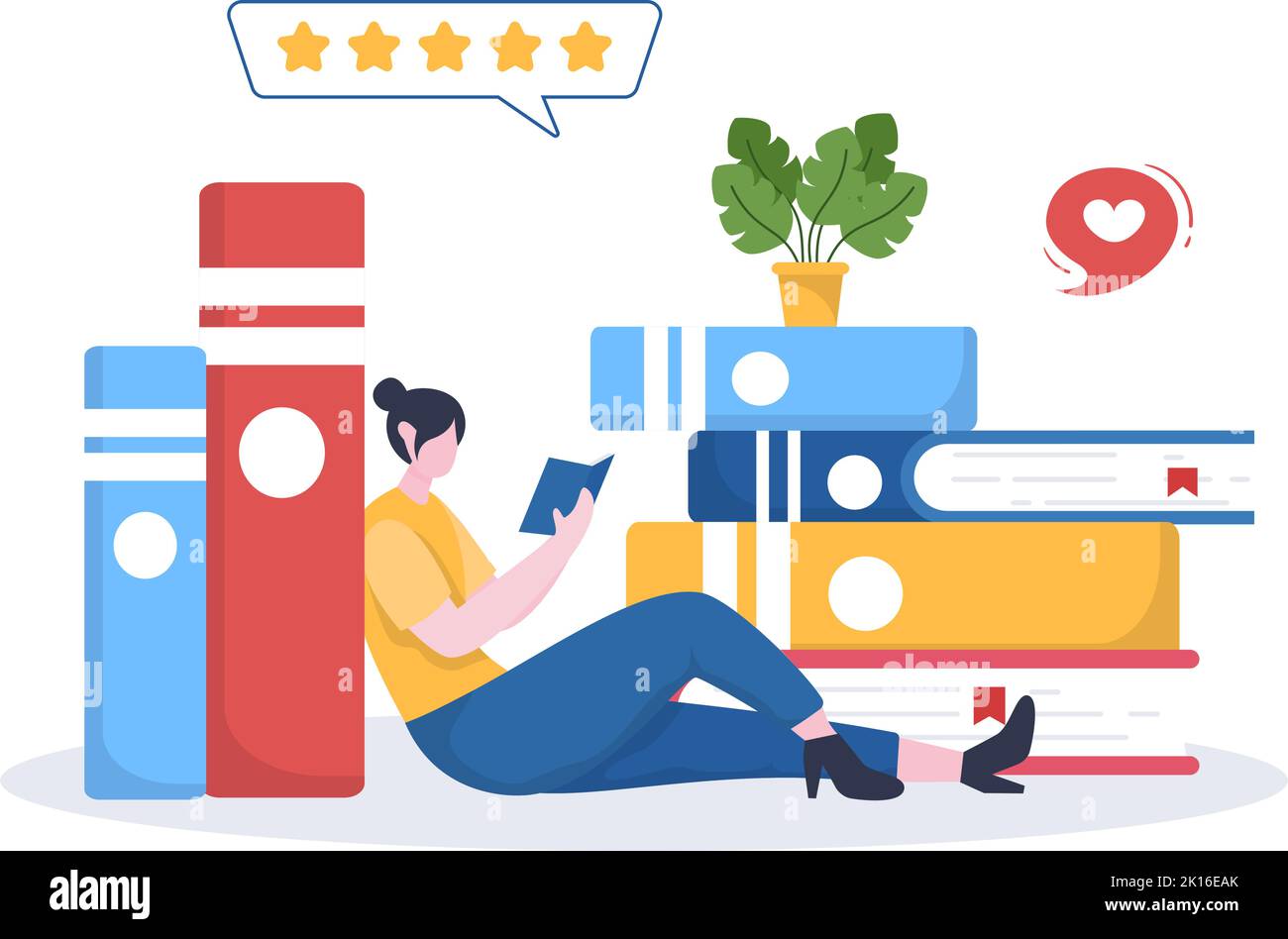 Book Review Template Hand Drawn Cartoon Flat Illustration with Reader ...