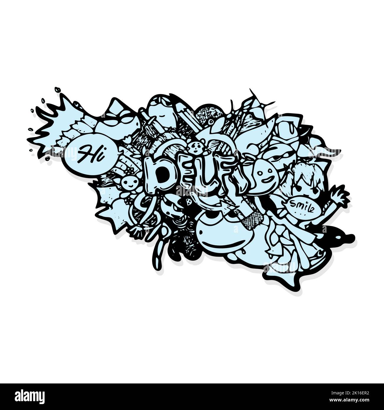 Cartoon Doodles pattern with monsters. Vector hand drawn doodle cartoon ...