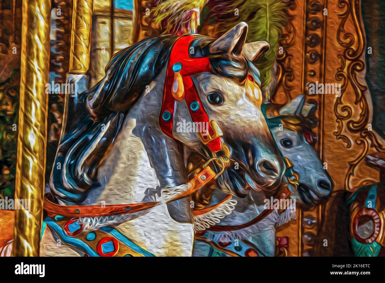 Old carousel amusement horse ride in florence italy hi-res stock ...