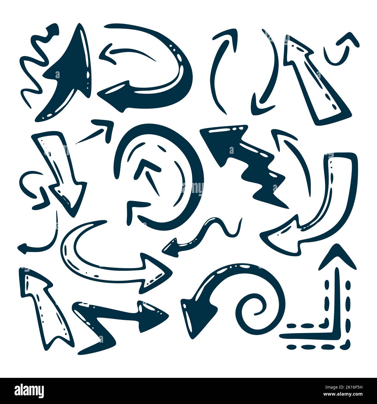 Collection of Handmade Doodle Vector Arrows. Different hand drawn arrow ...