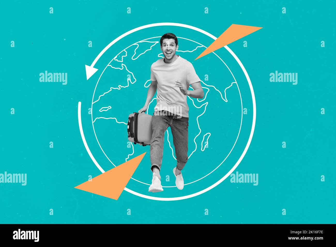 Collage 3d image of pinup pop retro sketch of funny funky running ...