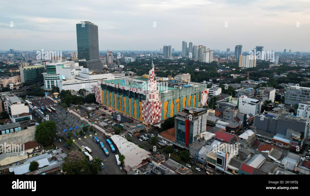 Aerial view of South Jakarta Blok M Intercity Bus Terminal. This ...