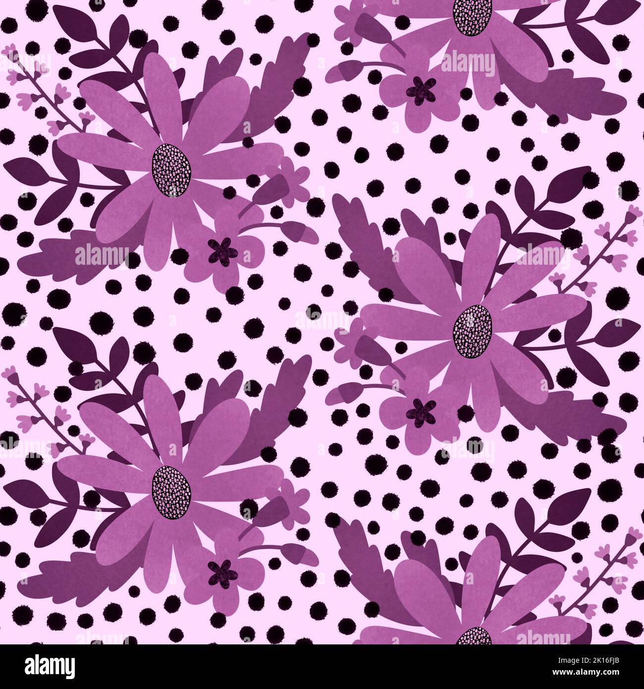 Floral simple seamless flower and leaves and polka dots pattern for ...