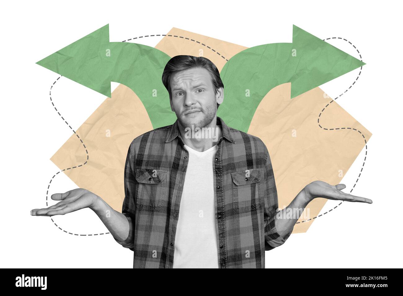 Retro abstract creative artwork template collage of confused young ...