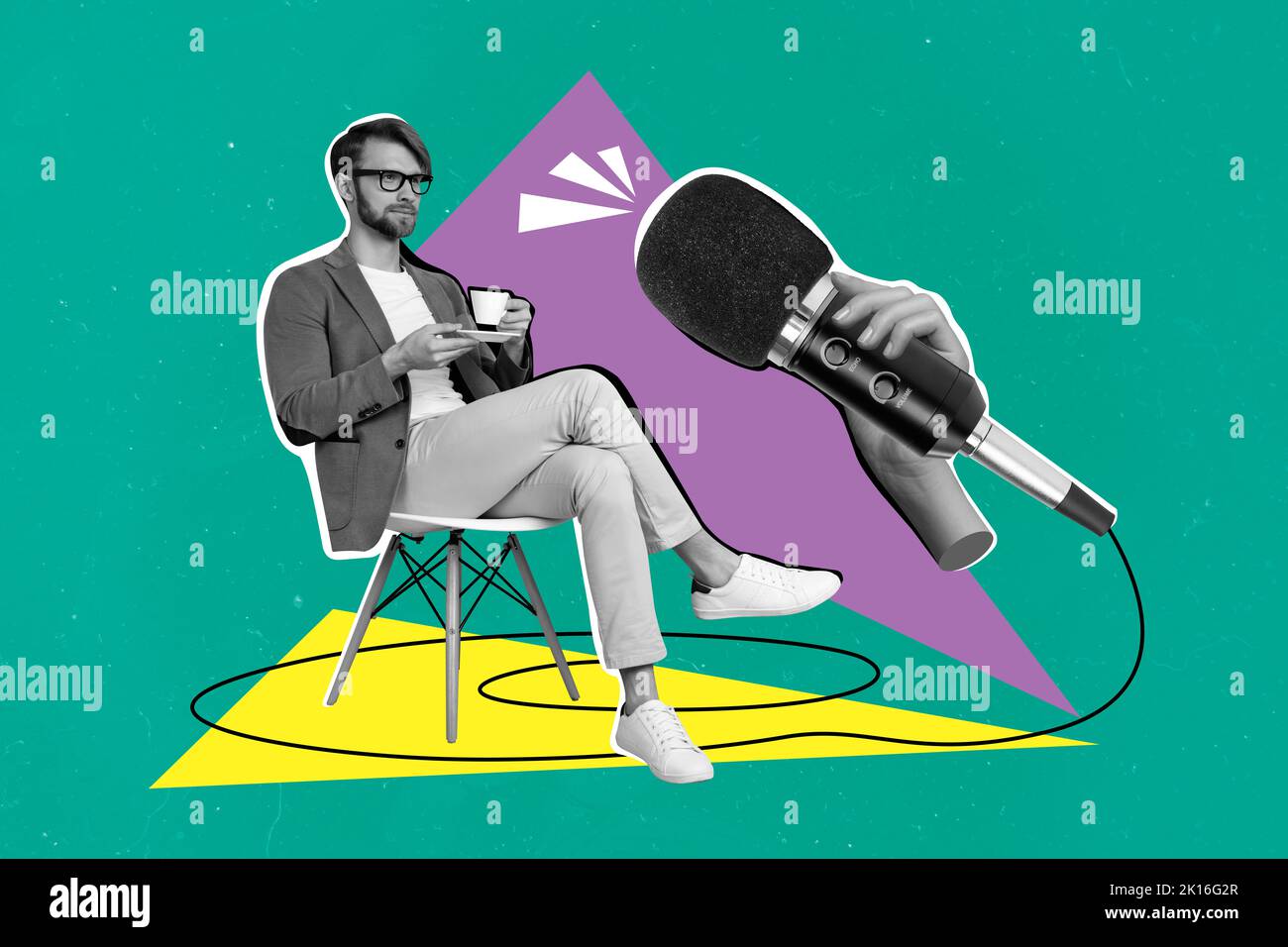 Collage 3d image of pinup pop retro sketch of confident radio show ...