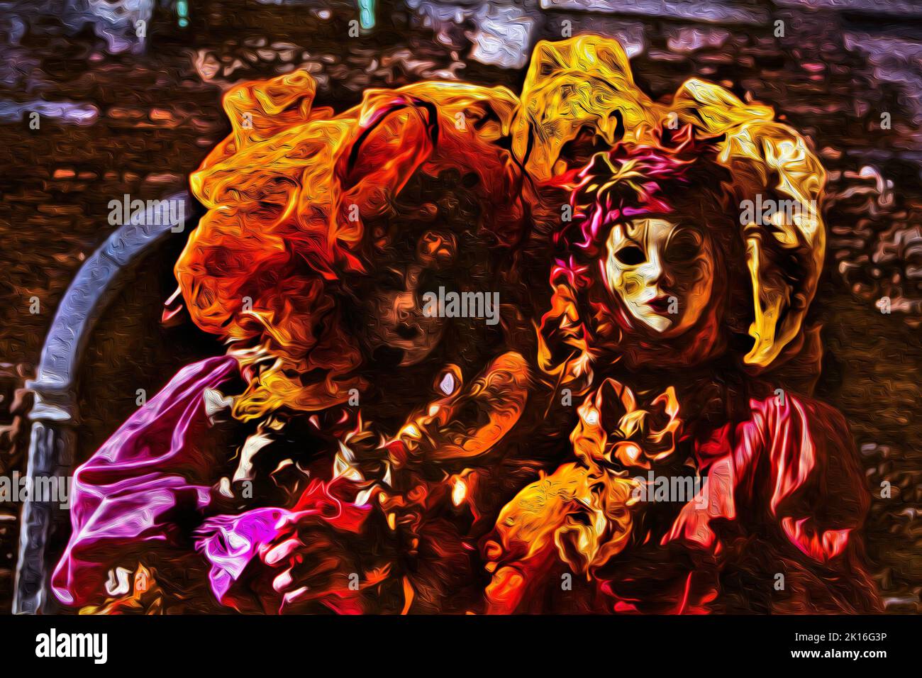 Carnival revelers wearing colorful costumes with masks at the Carnival ...