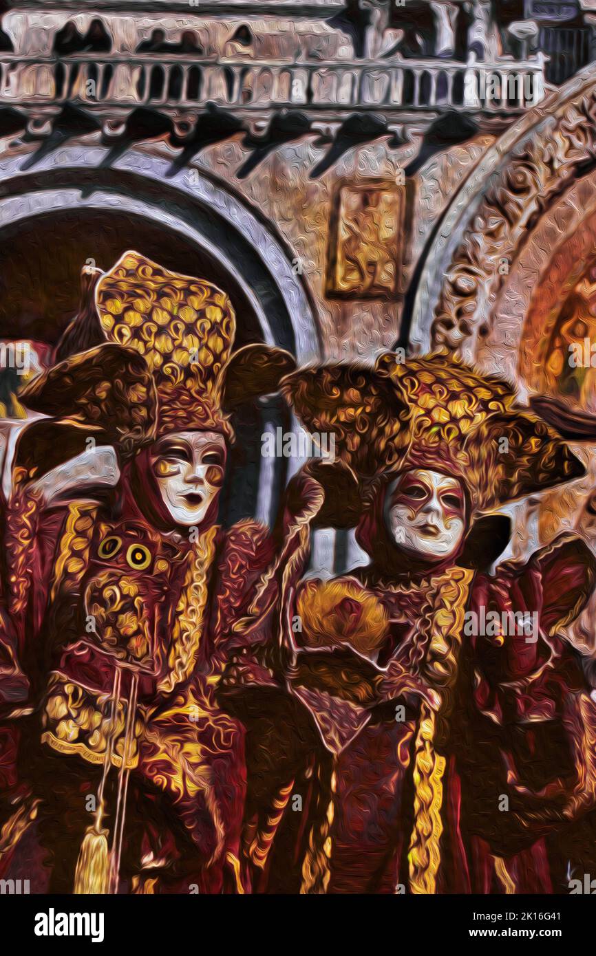 Carnival revelers wearing colorful costumes with masks at the Carnival ...