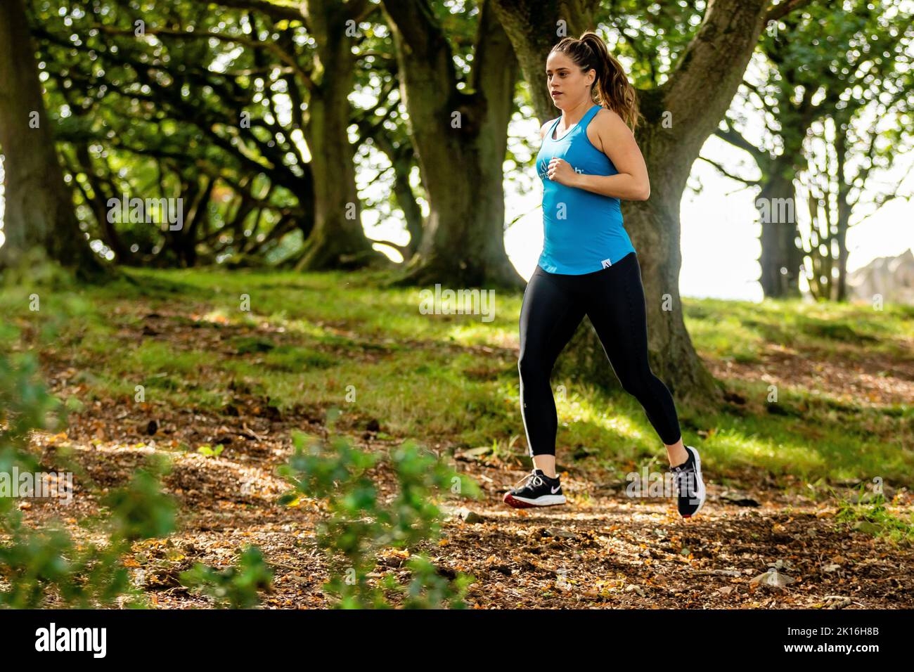 Female Trail Runner in the woods Stock Photo - Alamy