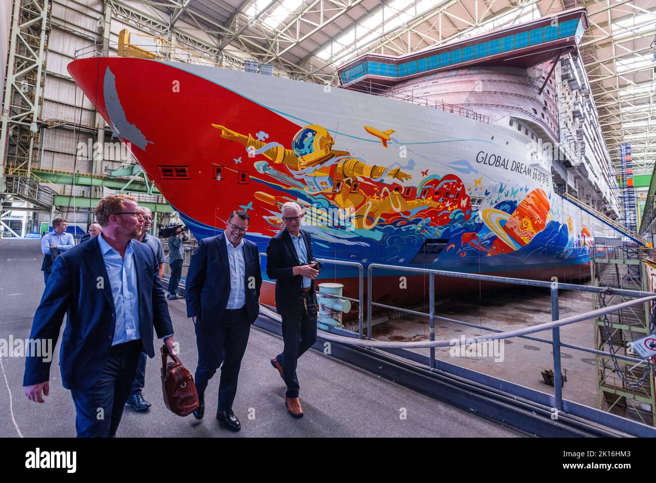 Wismar, Germany. 23rd Aug, 2022. Representatives of the TKMS shipyard ...