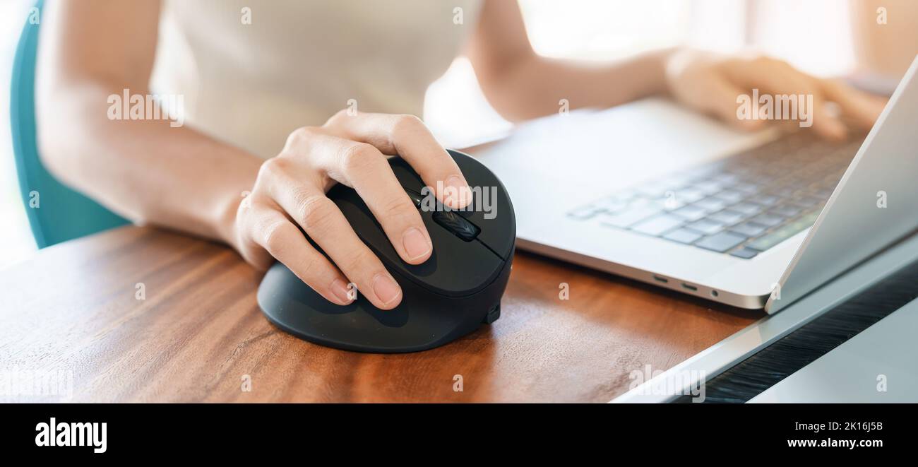 woman hand using computer ergonomic mouse, prevention wrist pain ...