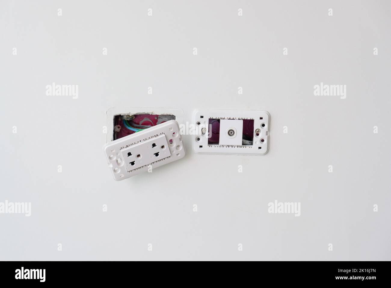 Electrical Wiring under plaster, hidden installation cables for socket ...