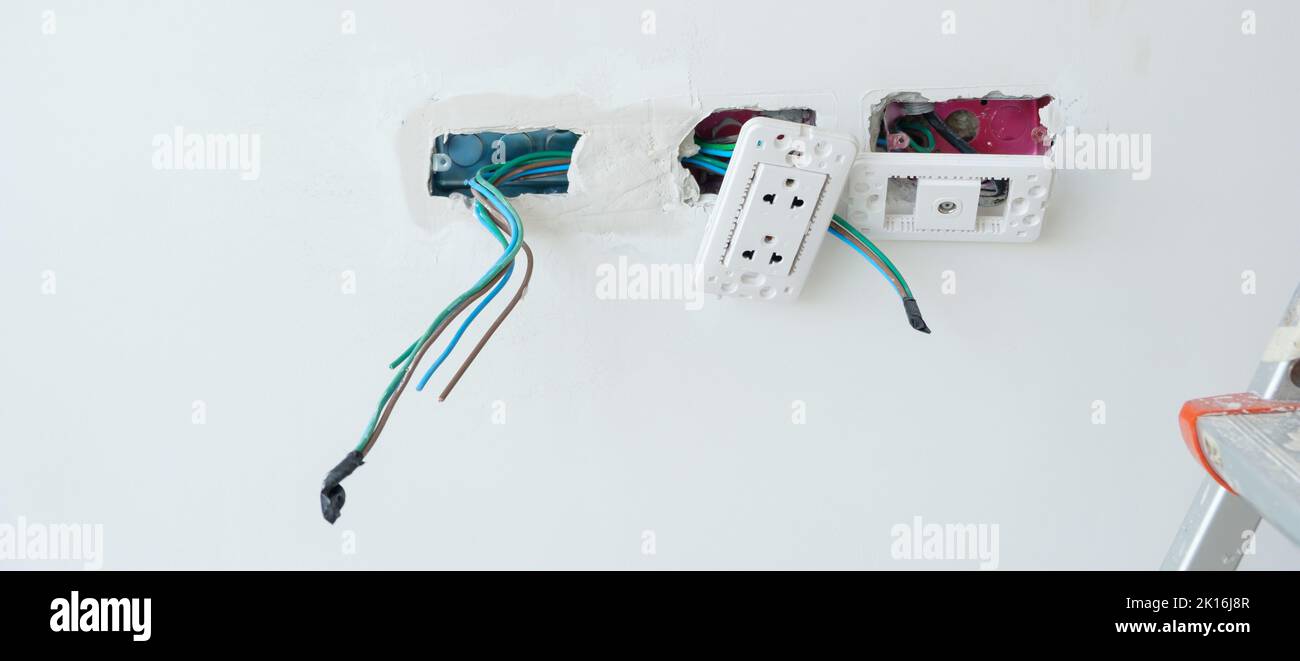 Electrical Wiring under plaster, hidden installation cables for socket ...