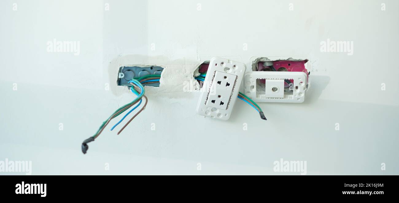 Electrical Wiring under plaster, hidden installation cables for socket ...