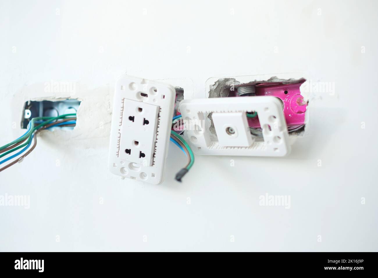 Electrical Wiring under plaster, hidden installation cables for socket ...