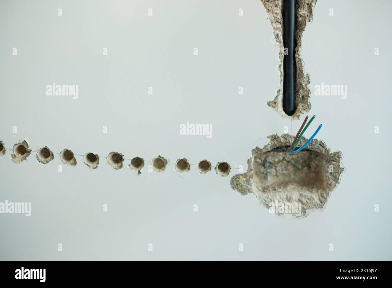 Electrical Wiring under plaster, hidden installation cables for socket ...