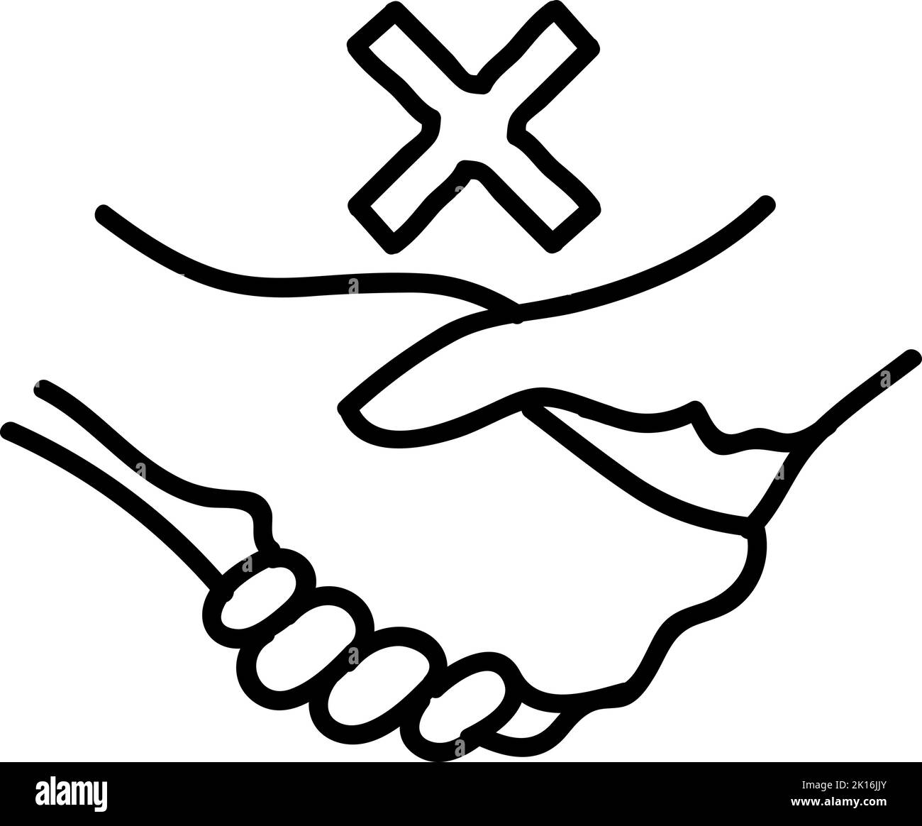 Hand shake and cross sign icon. Hand drawn vector illustration ...