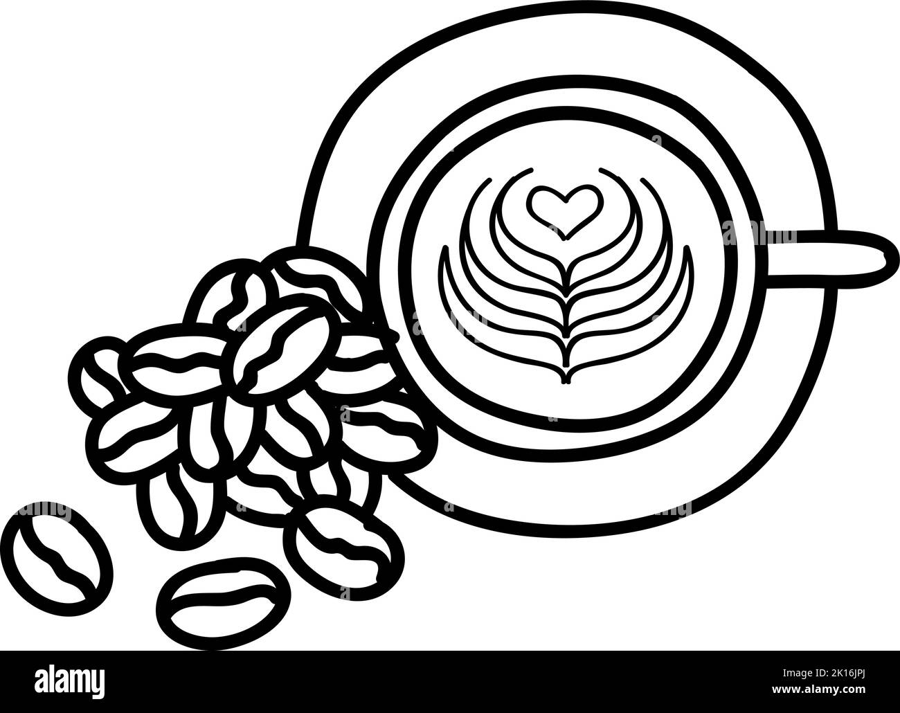 coffee beans and latte art icon. Hand drawn vector illustration ...