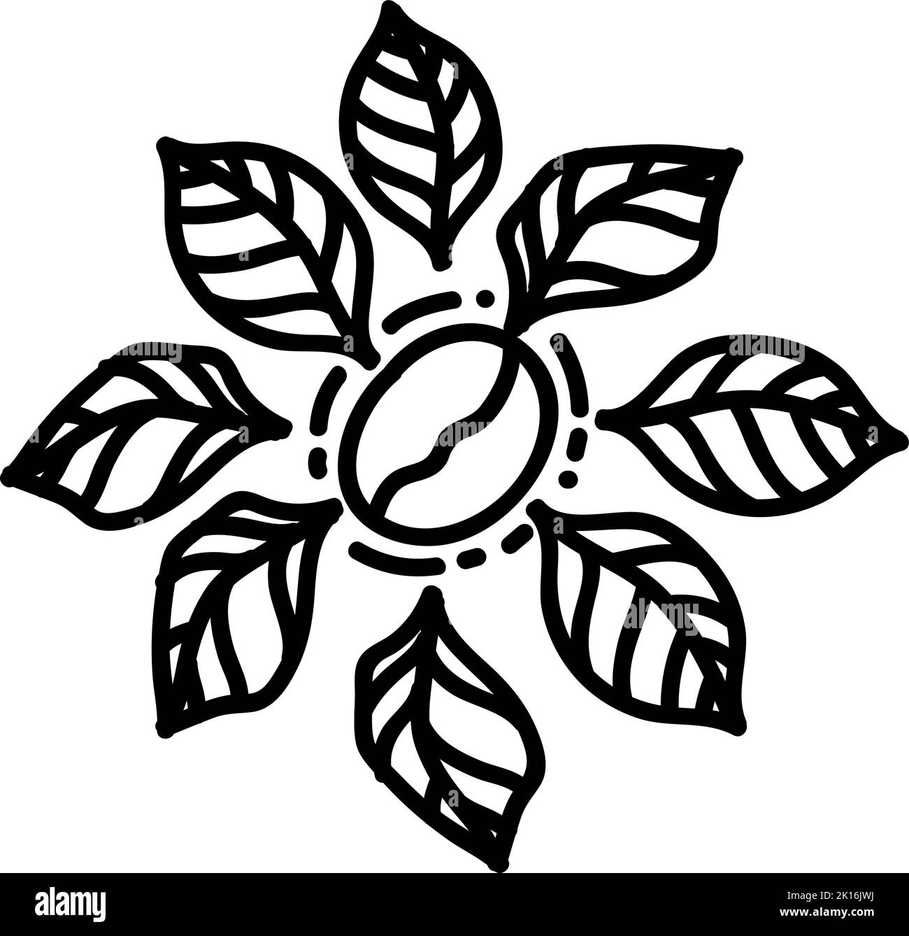 Coffee bean and leaves icon. Hand drawn vector illustration. Editable ...