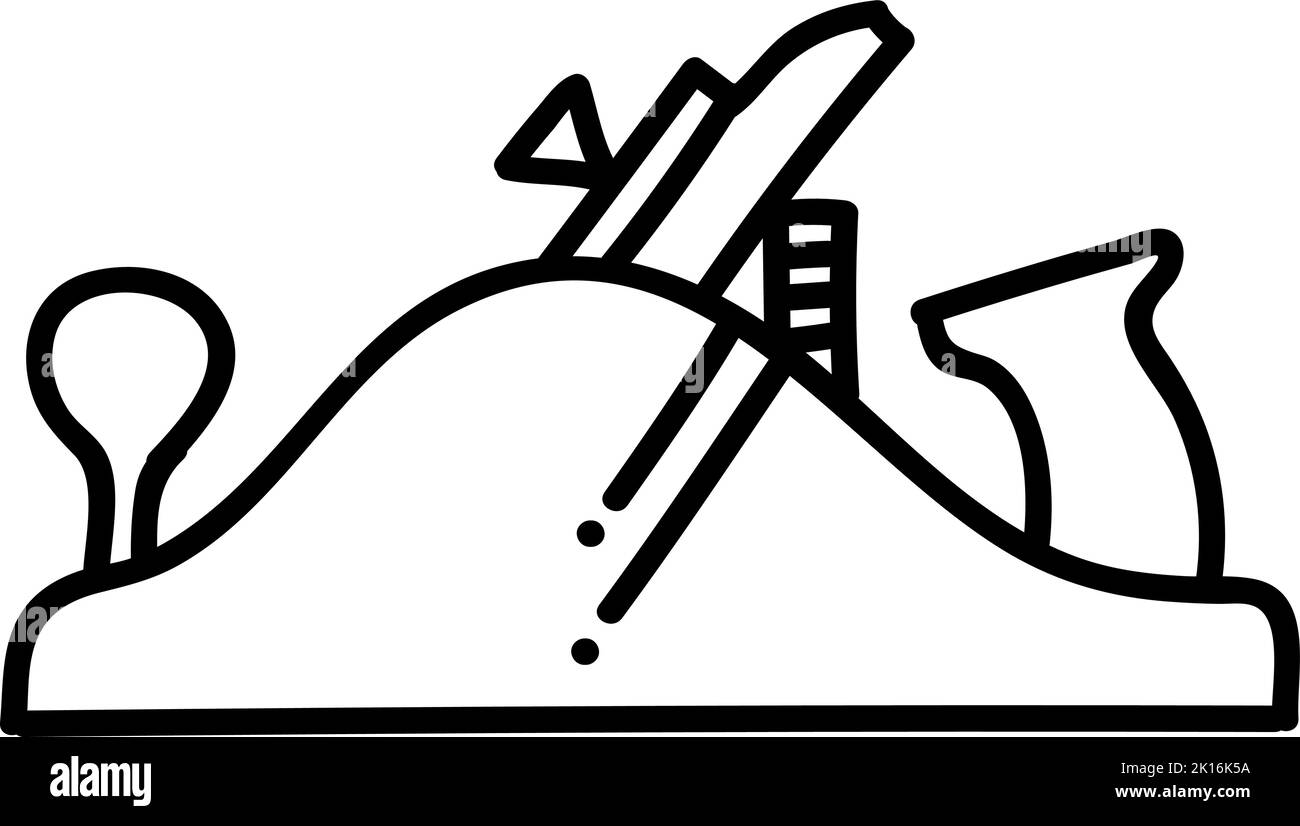 Hand plane icon. Hand drawn vector illustration. Editable line stroke ...