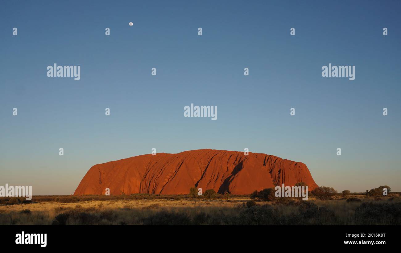 A beautiful view of Uluru at Sunset. As the sun goes down the ...