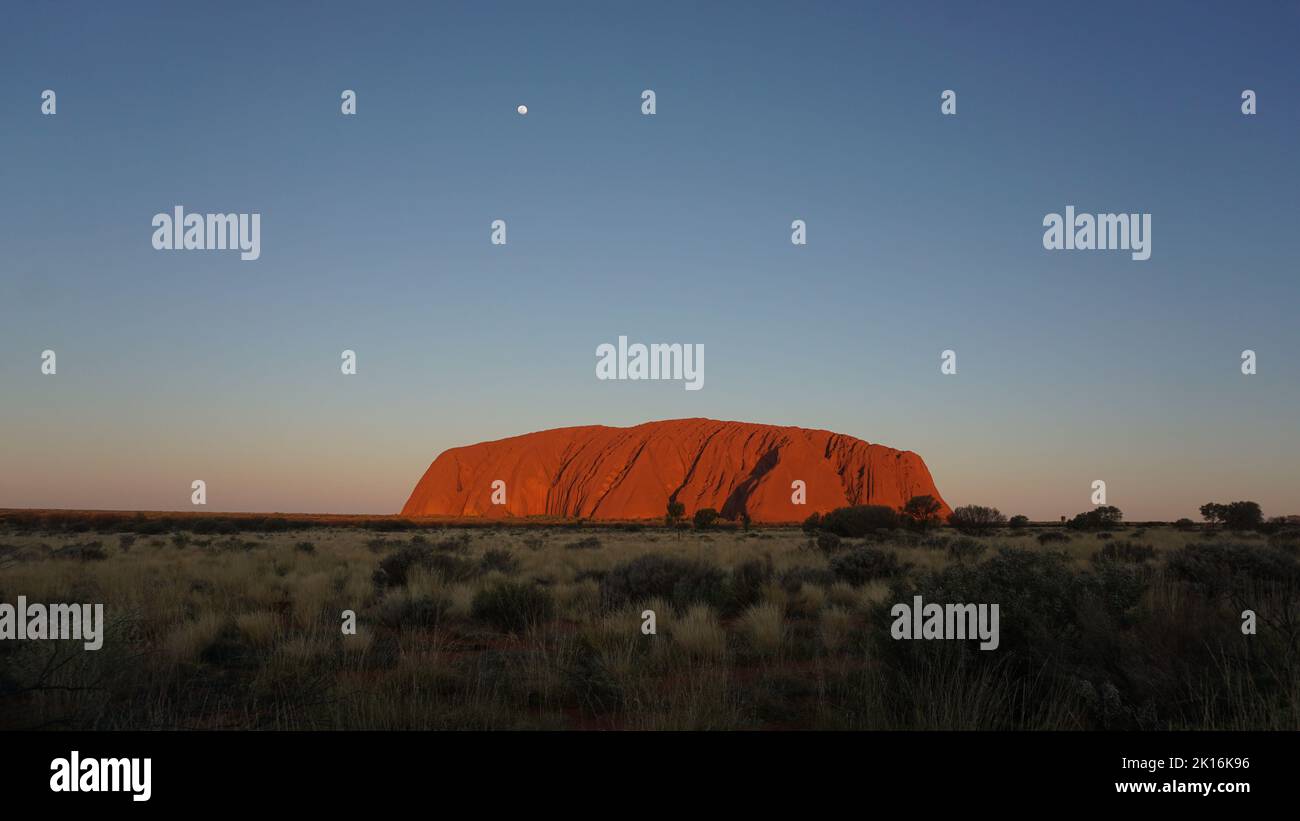 A beautiful view of Uluru at Sunset. As the sun goes down the ...