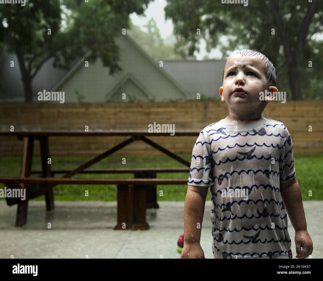 A young boy learning where rain comes from Stock Photo - Alamy