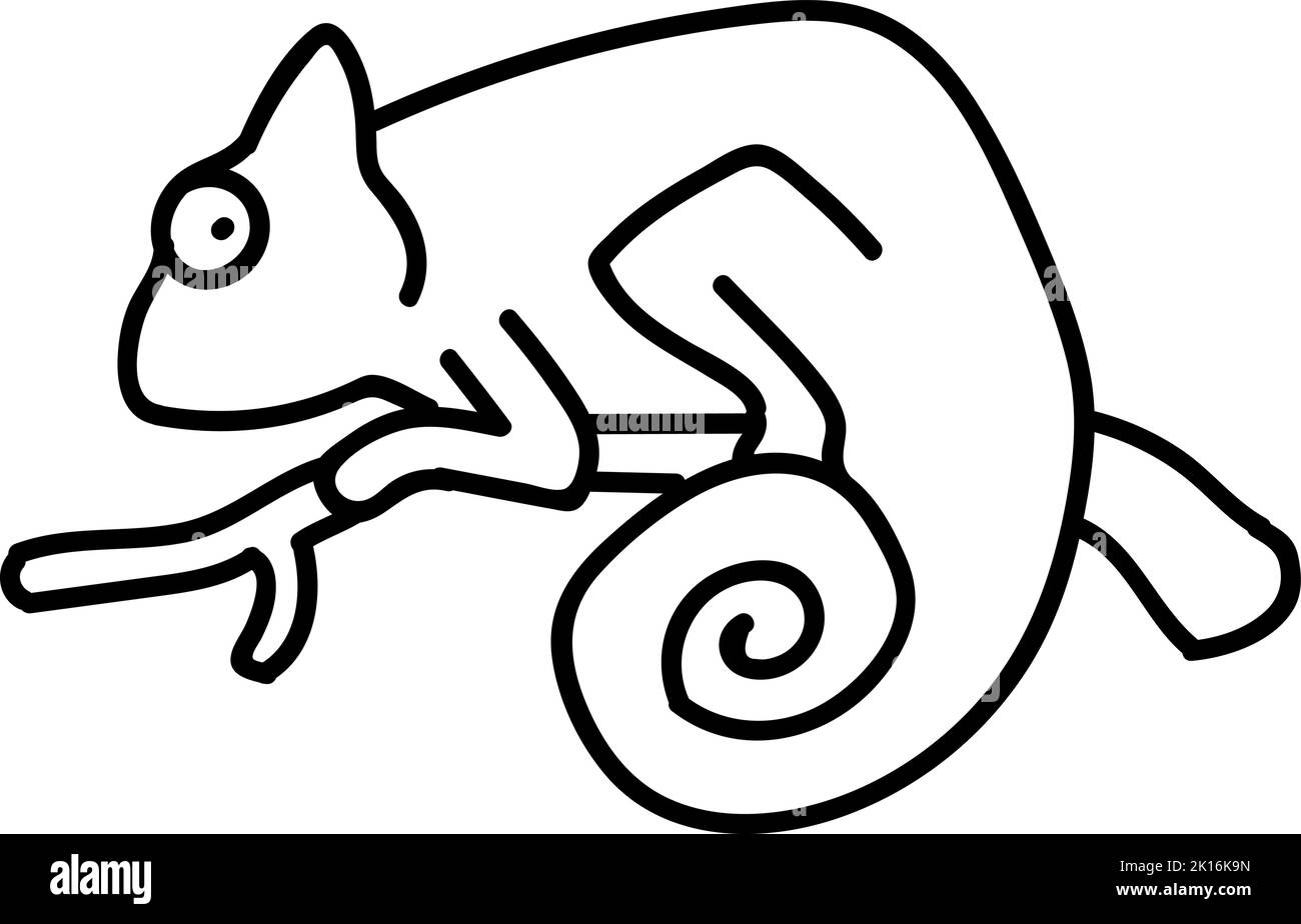 Chameleon on tree branch icon. Hand drawn vector illustration. Editable ...