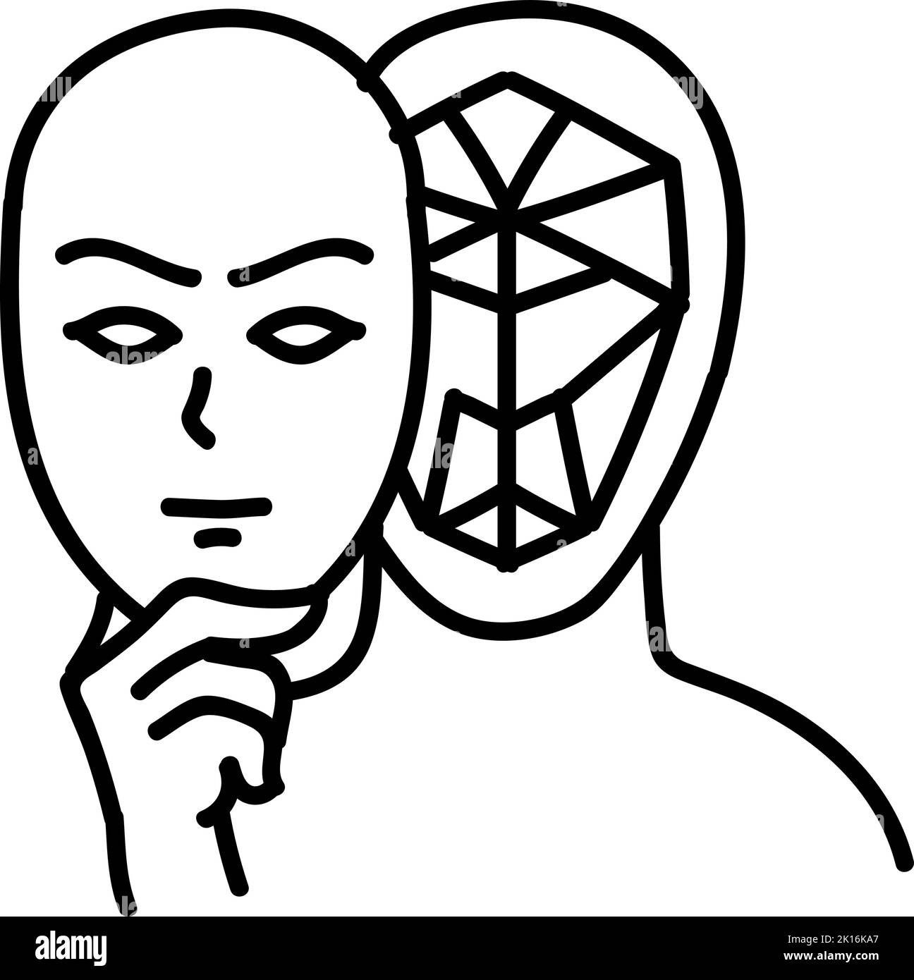 Deep fake concept. Robot wearing human face mask. Hand drawn vector ... Deep fake concept. Robot wearing human face mask. Hand drawn vector ...