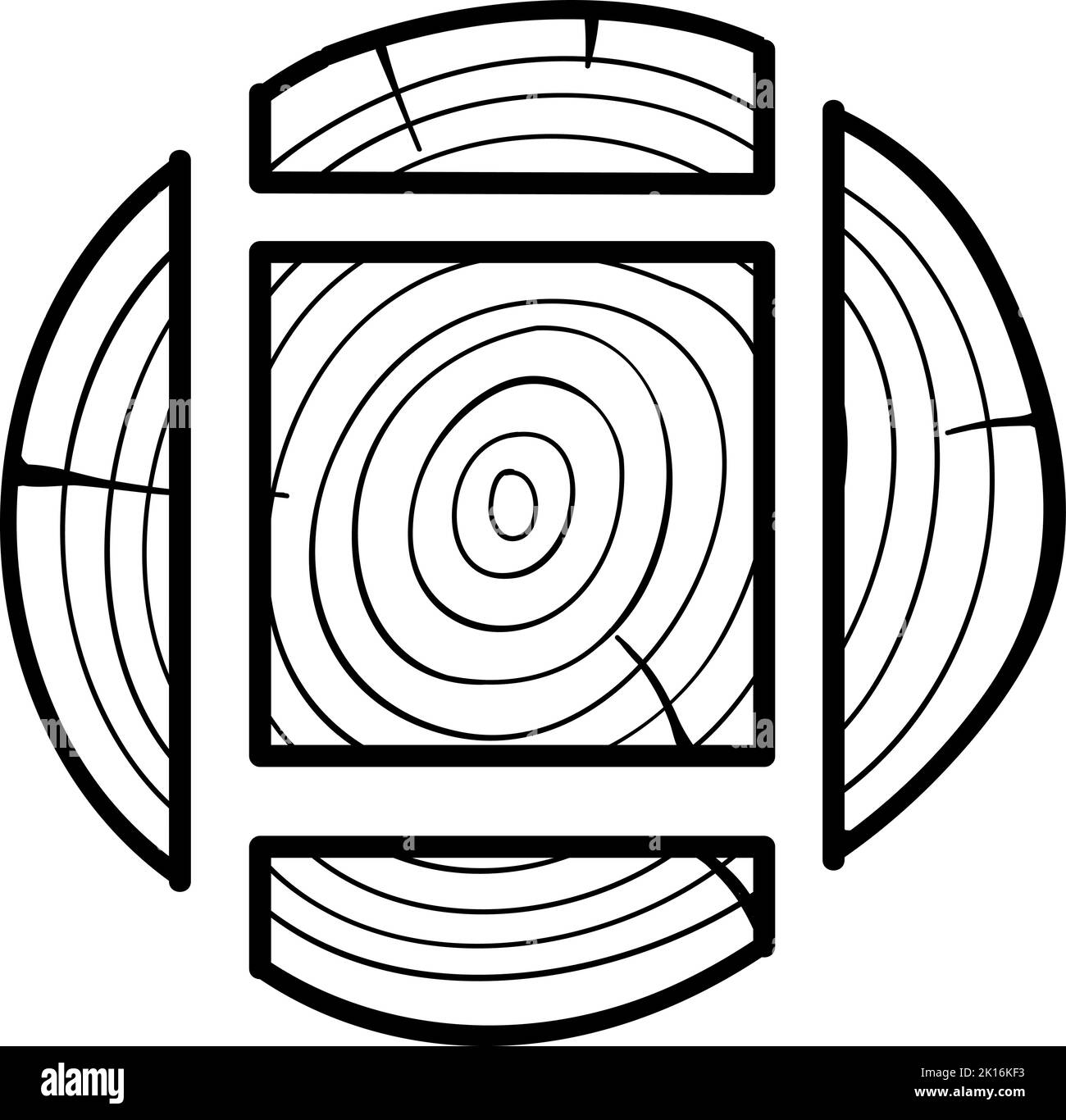 Wood milling cut log. Hand drawn vector illustration. Editable line ...