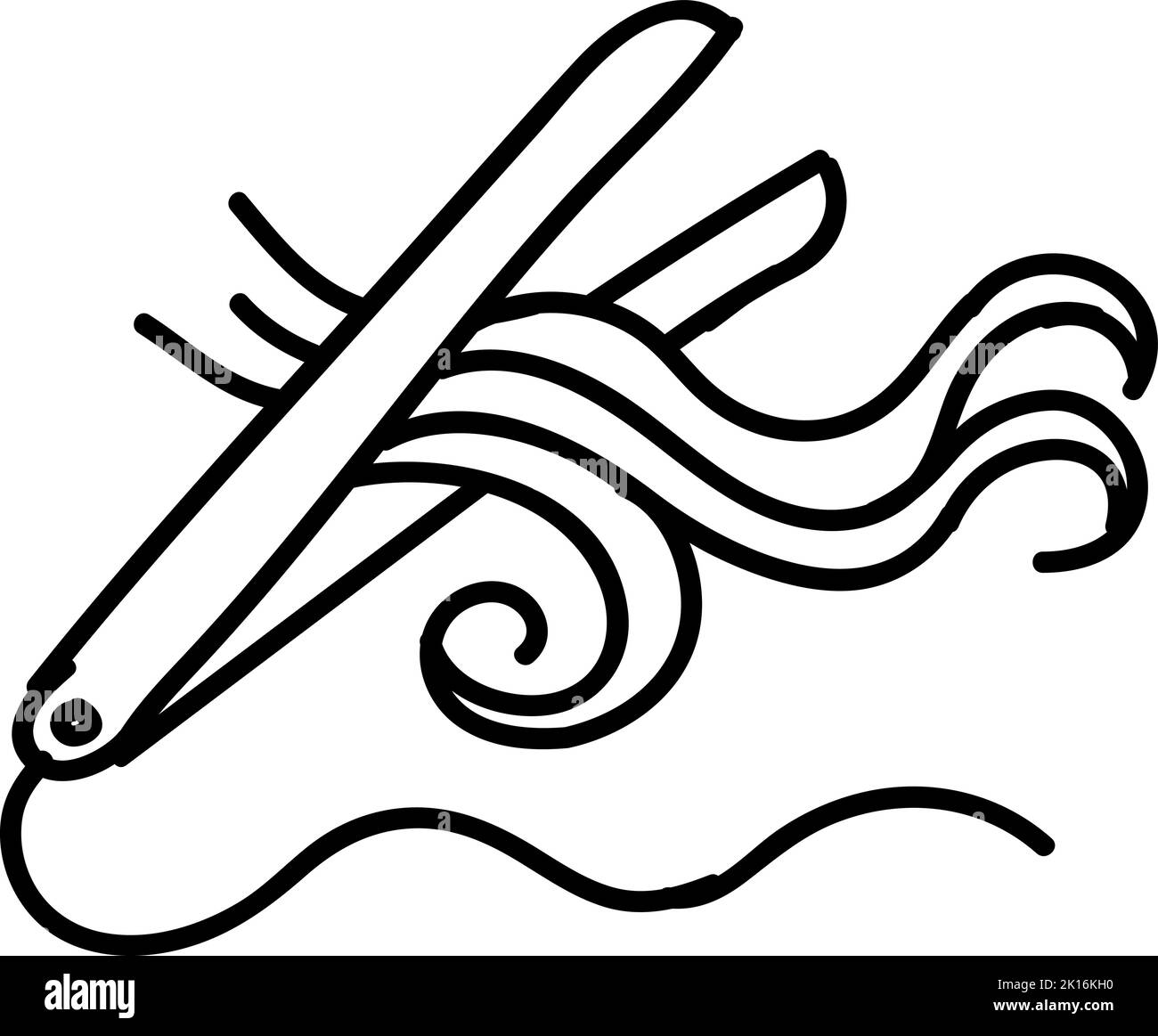 Hair iron icon. Straightener, curling, flat. Hand drawn vector illustration. Editable line ...