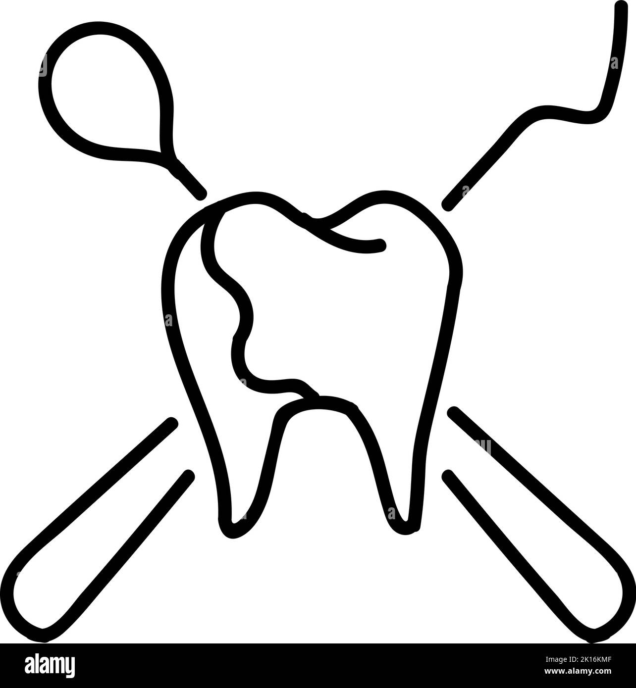 Dentist tooth and tools icon. Hand drawn vector illustration. Editable ...