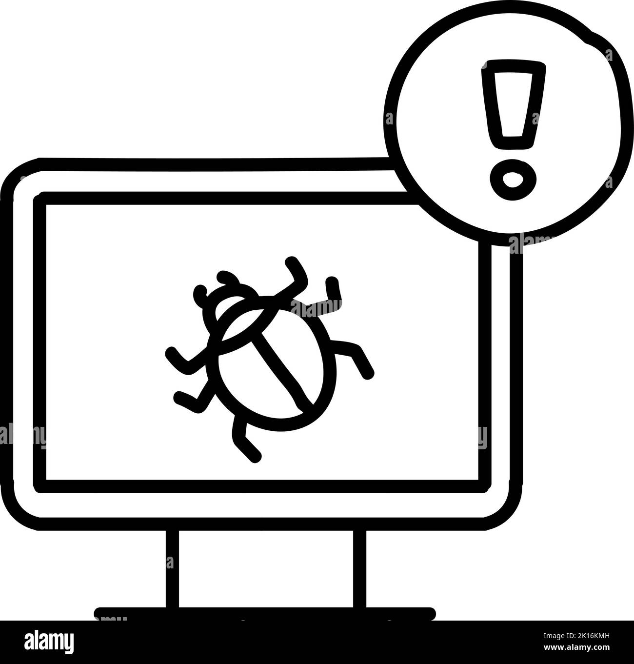 Computer bug icon. Hand drawn vector illustration. Editable line stroke ...