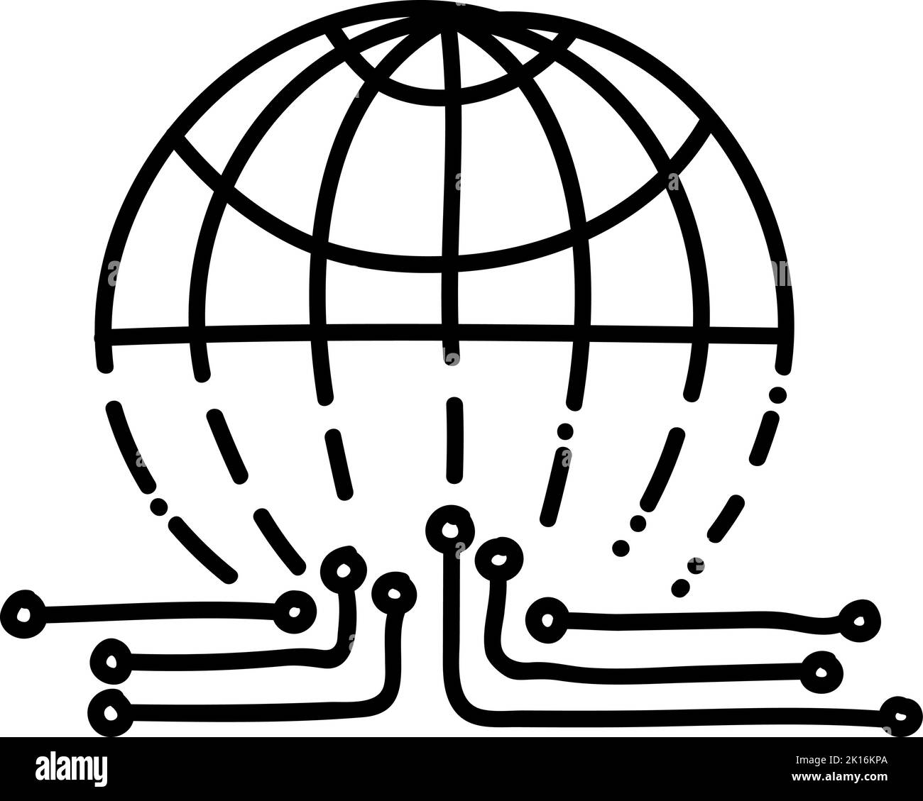 Cyber world icon. Metaverse. Hand drawn vector illustration. Editable ...