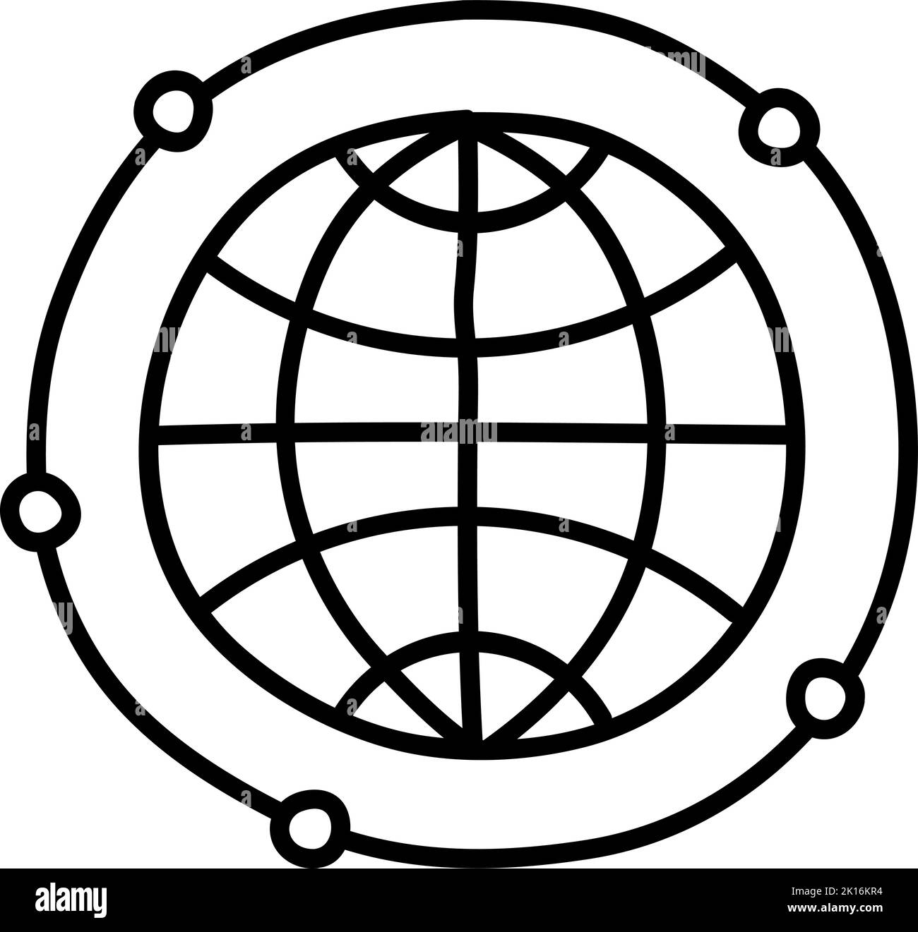 Connected world icon. Hand drawn vector illustration. Editable line ...