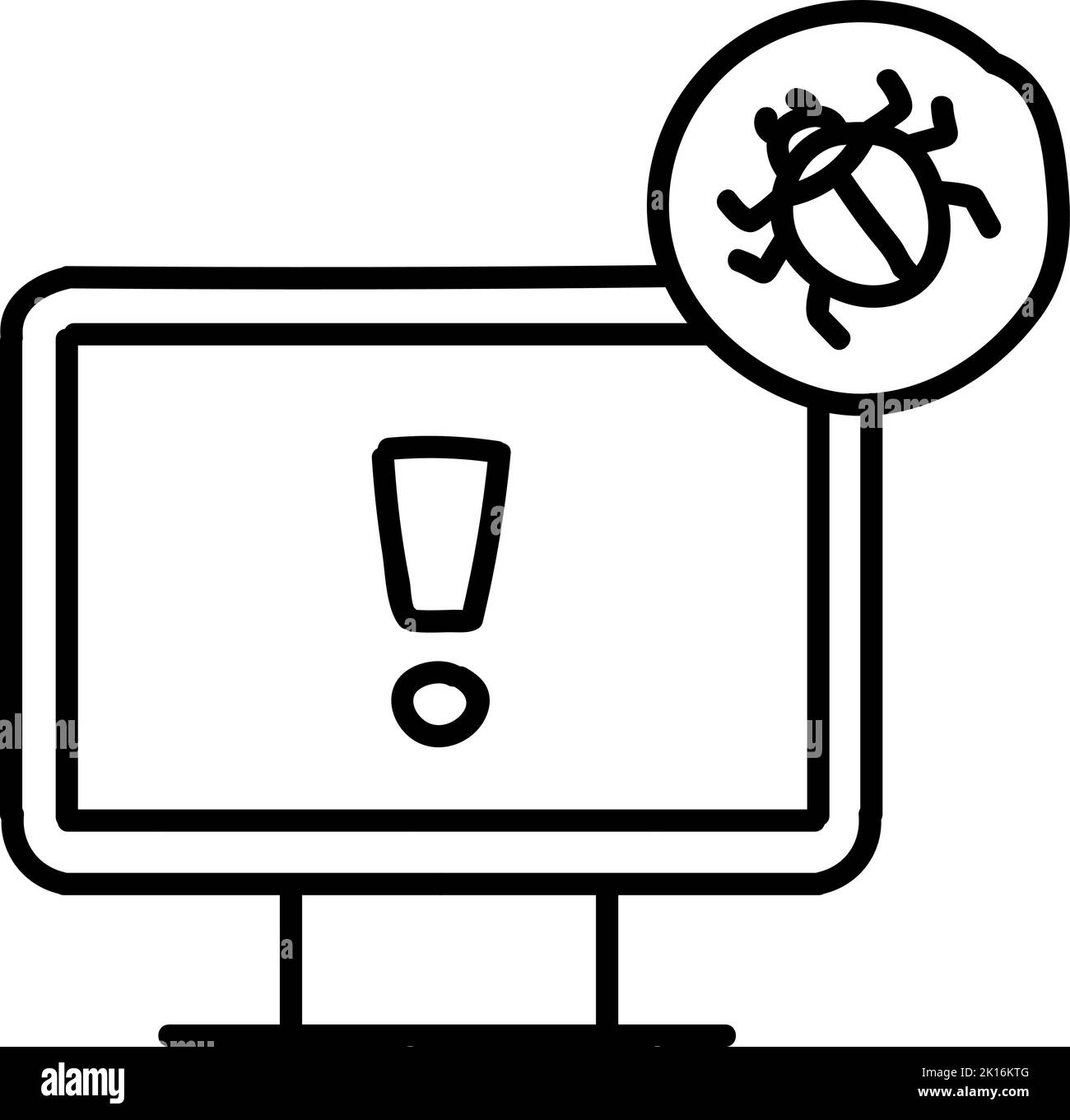 Computer bug icon. Hand drawn vector illustration. Editable line stroke ...