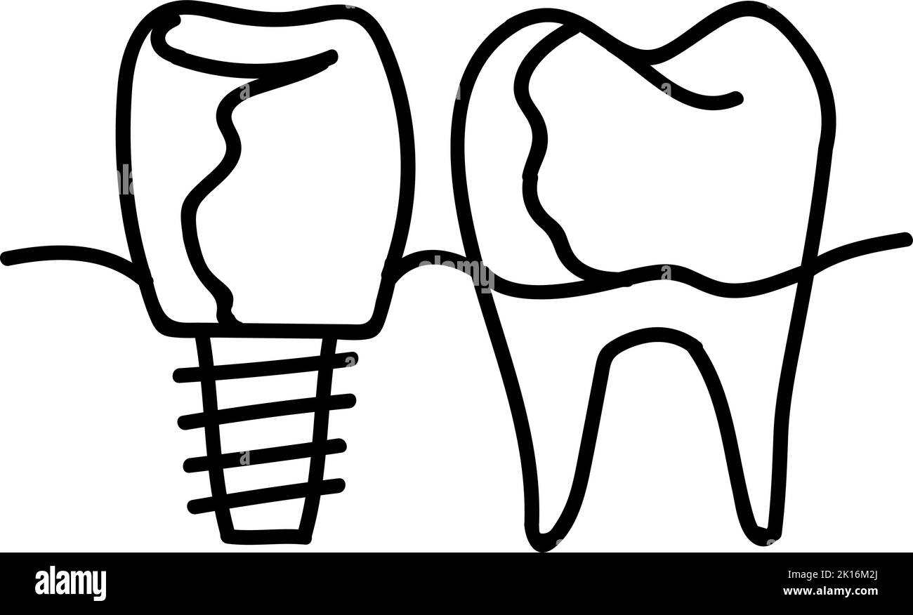 Denture false teeth icon. Hand drawn vector illustration. Editable line ...