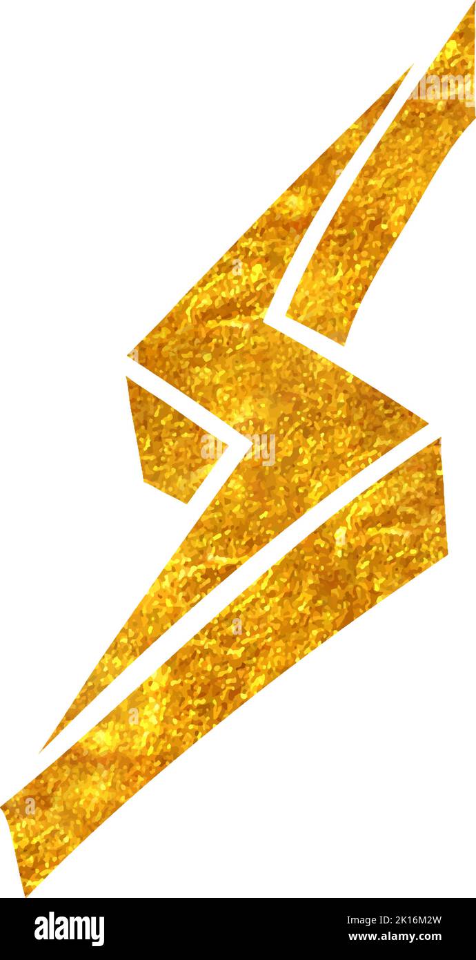 Hand drawn lightning thunder icon in gold foil texture vector ...