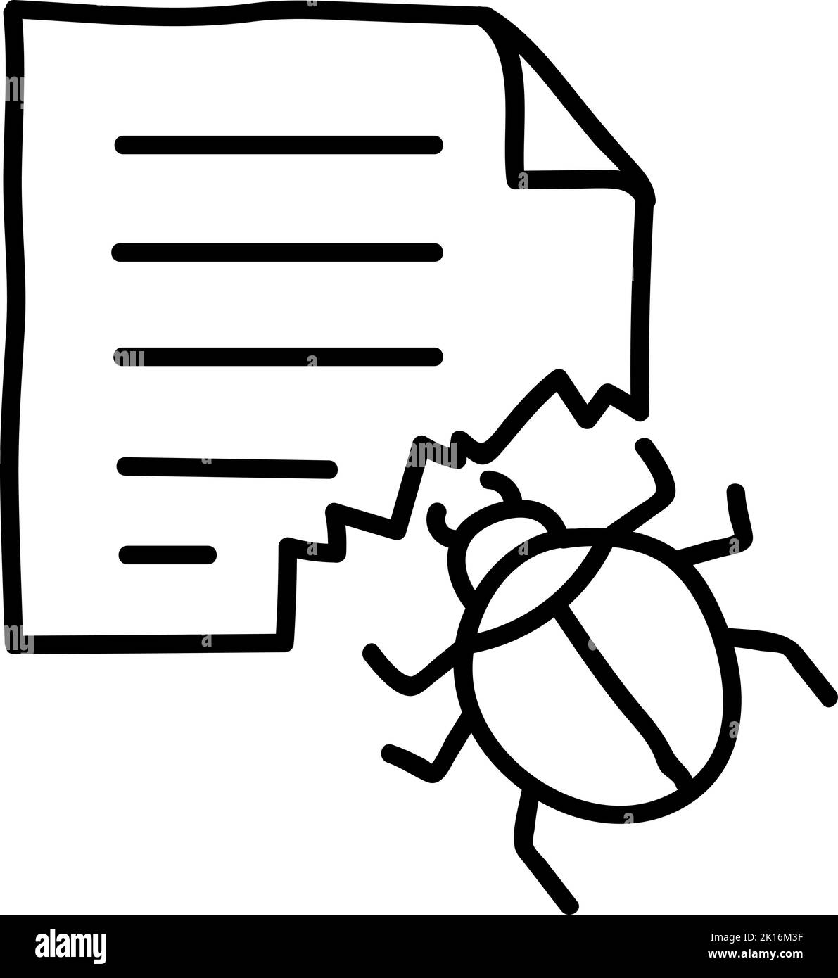 Computer bug icon. Hand drawn vector illustration. Editable line stroke ...