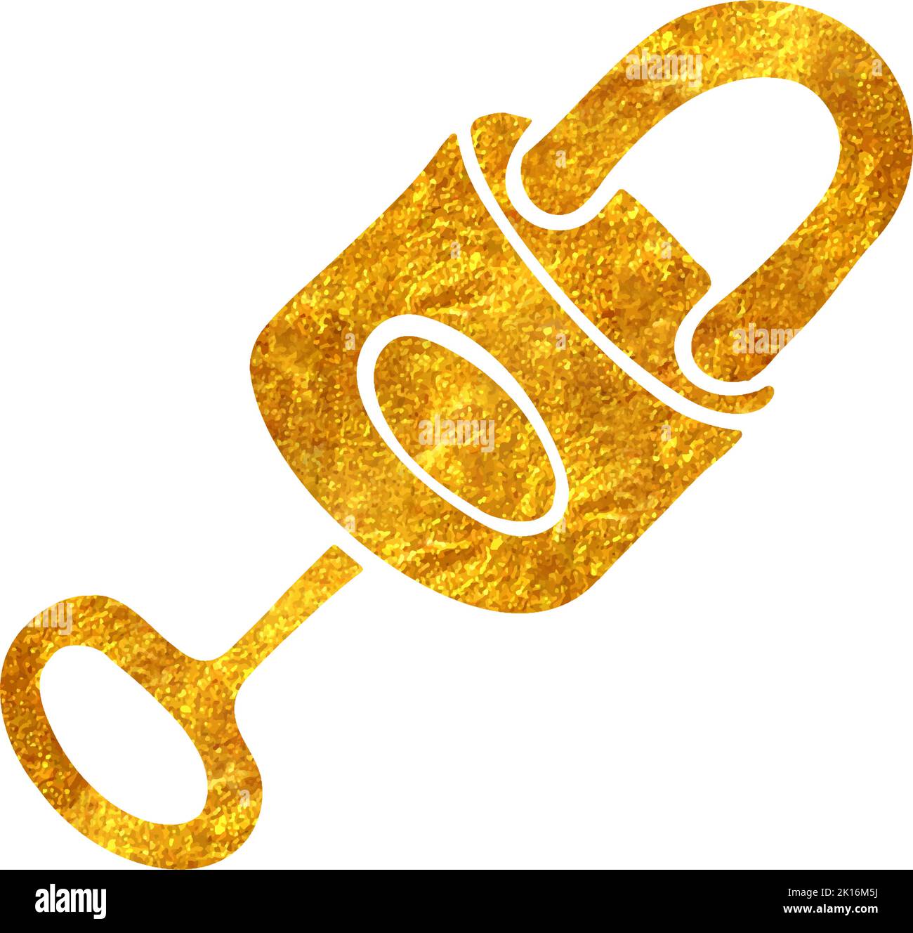 Hand drawn key and padlock in gold foil texture vector illustration ...