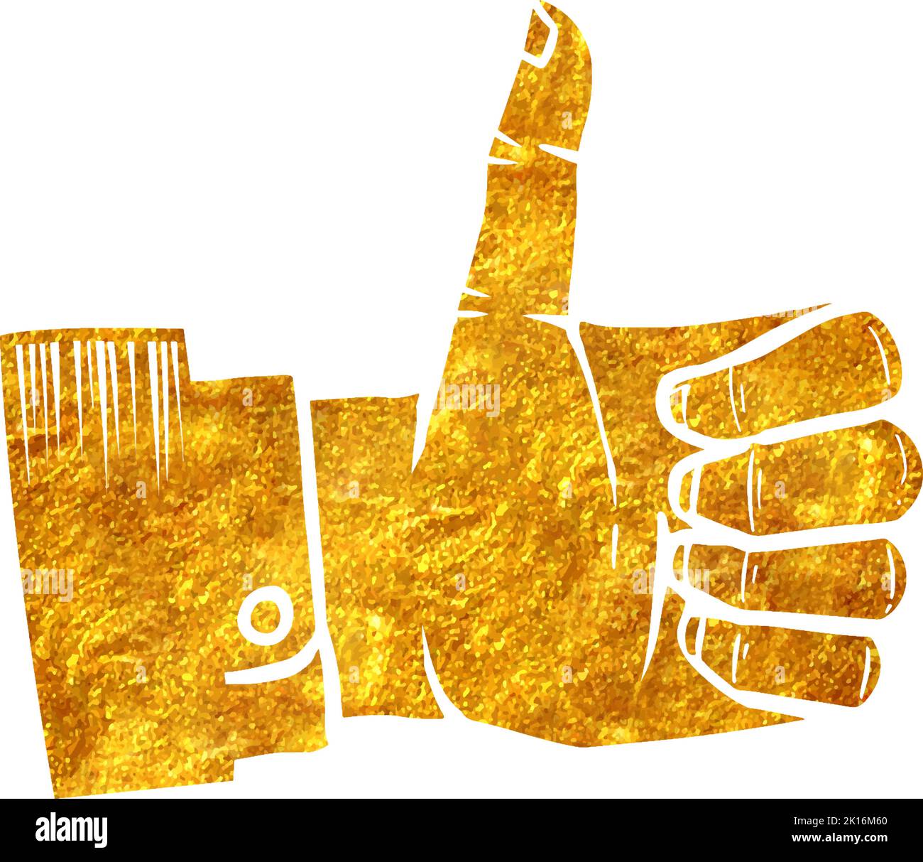 Hand drawn gold foil texture Thumb up hand. vector illustration Stock ...