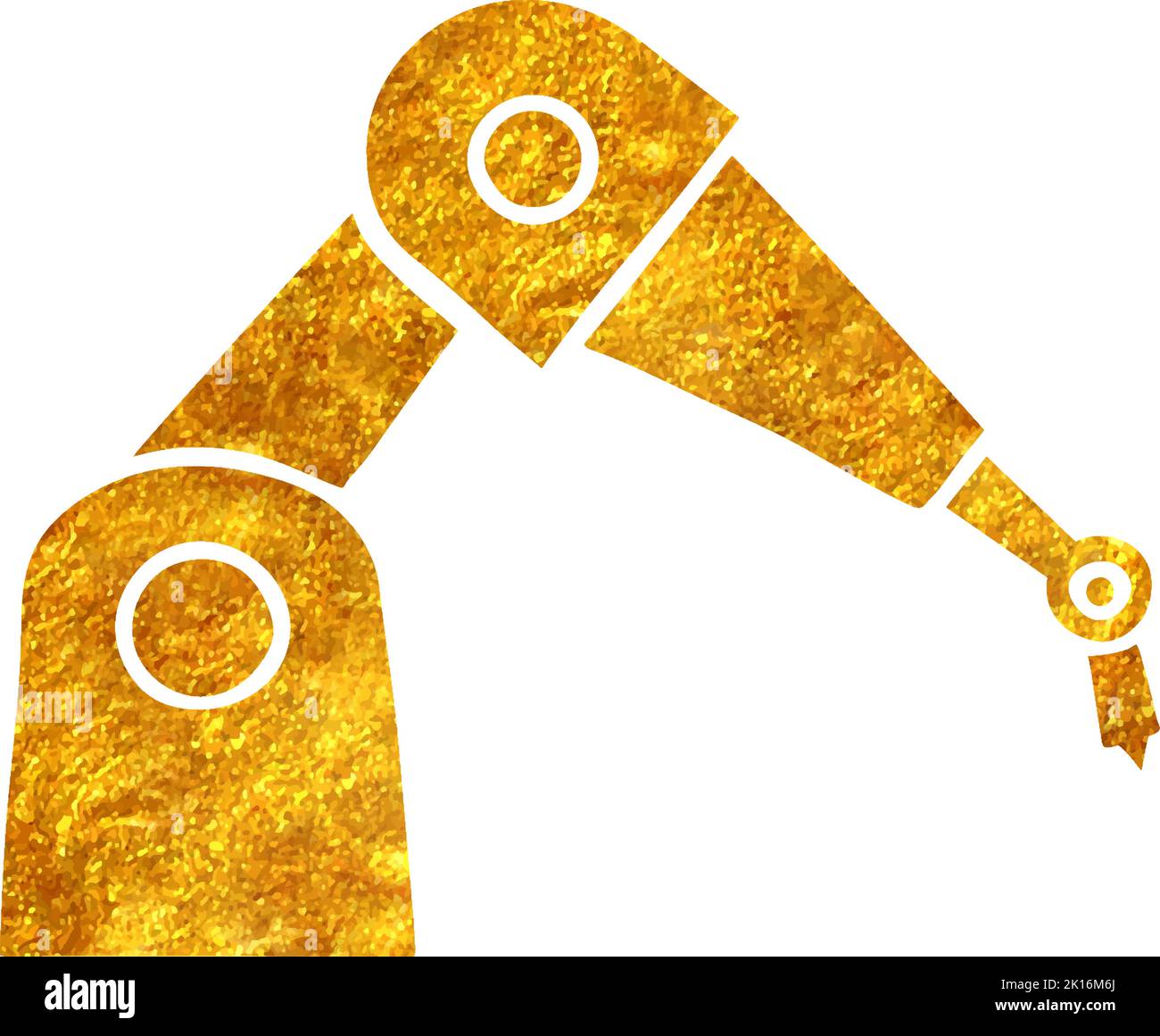 Hand drawn industrial robotic arm icon in gold foil texture vector ...