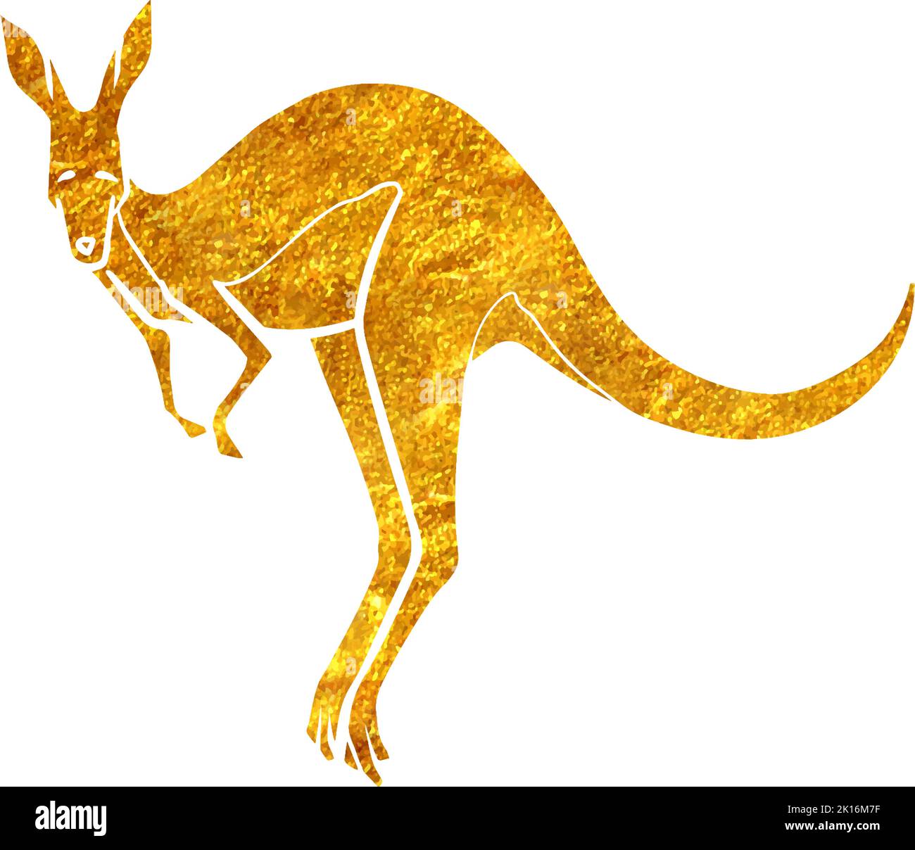 Hand drawn gold foil texture jumping kangaroo. Vector illustration ...