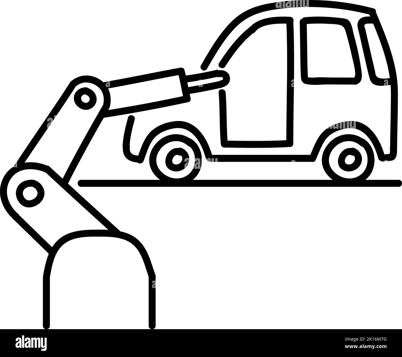 Robotic car manufacturing icon. Hand drawn vector illustration ...