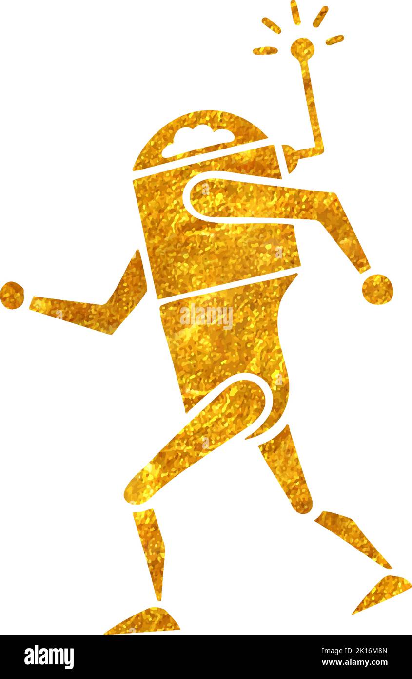 Hand drawn robot icon industrial technology in gold foil texture vector ...