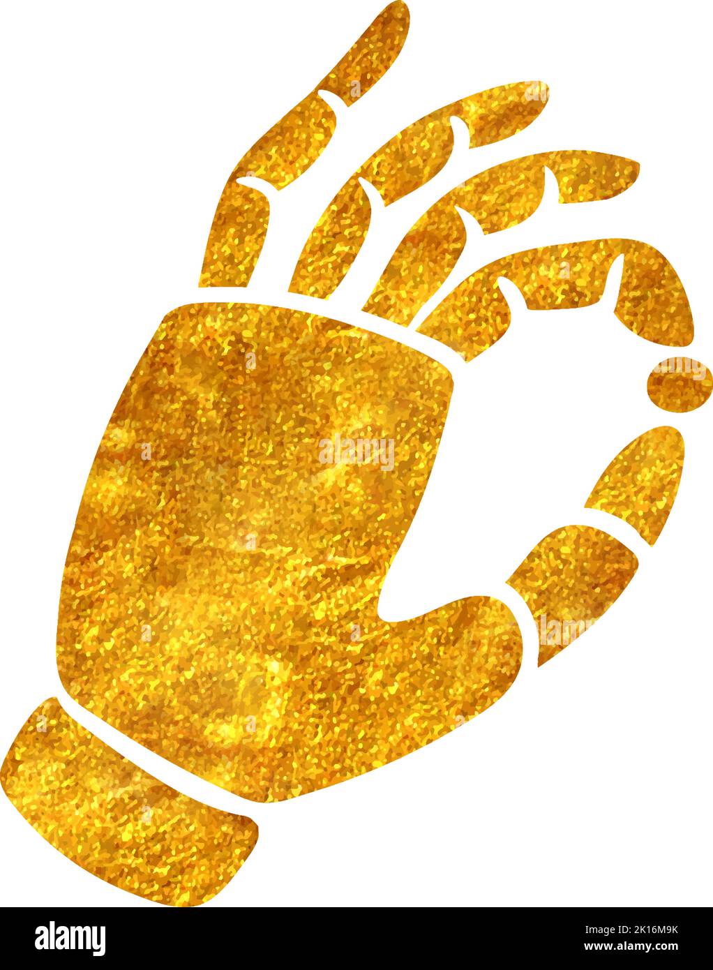 Hand drawn robotic arm holding small object icon in gold foil texture ...