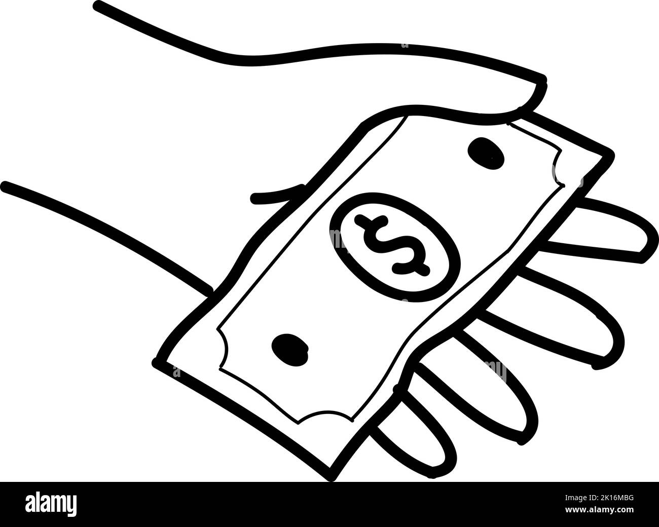 Hand holding money icon. Hand drawn vector illustration. Editable line ...