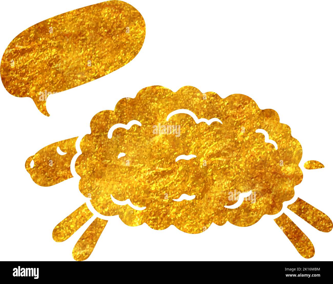 Hand drawn gold foil texture sheep with speech bubble. Vector ...