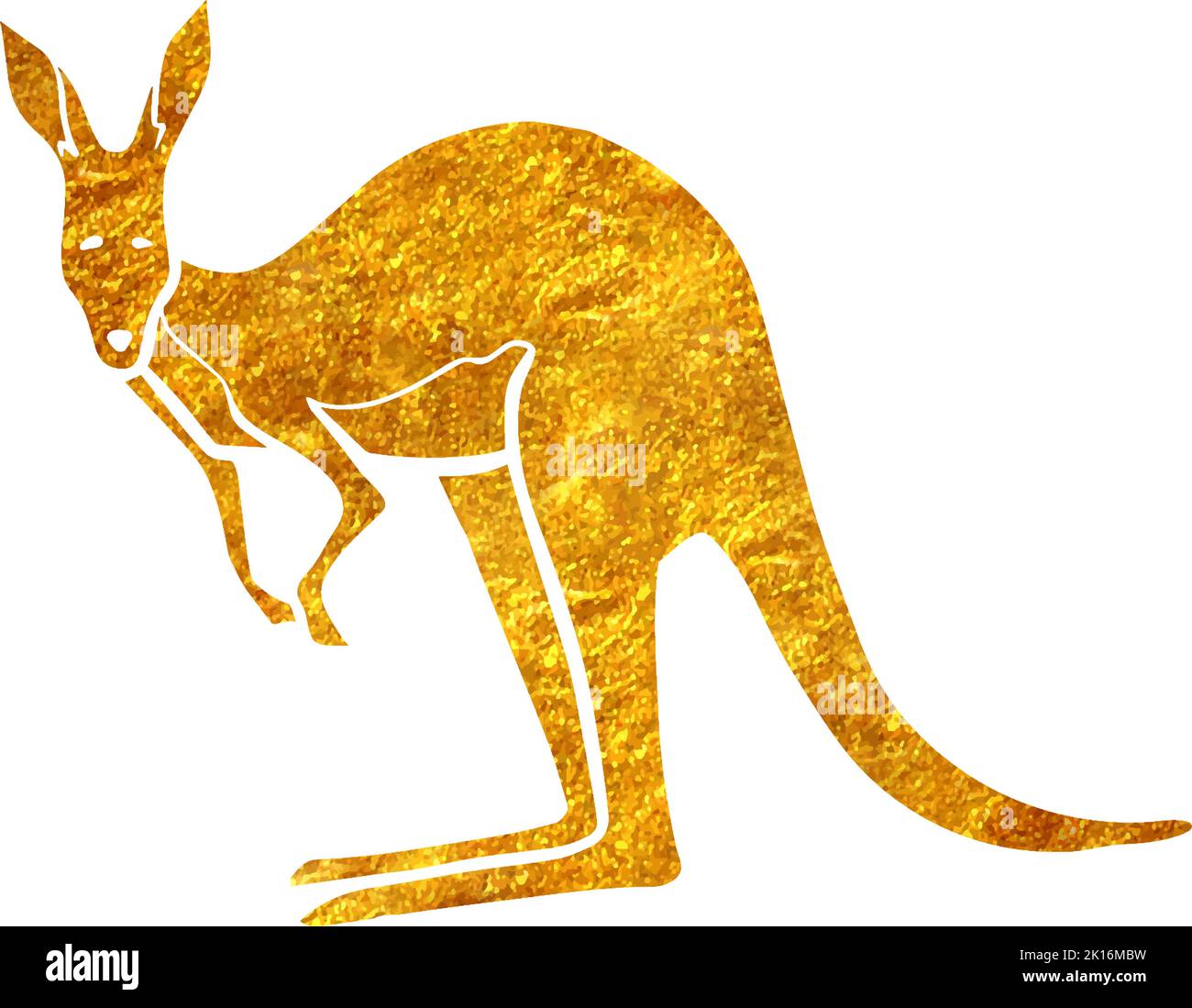 Hand drawn gold foil texture standing kangaroo. Vector illustration ...